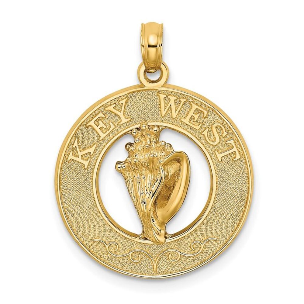 14k Yellow Gold Key West W/Conch Shell Circle Charm - Gem